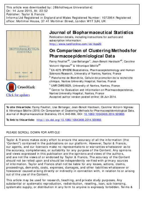 (PDF) On comparison of clustering methods for pharmacoepidemiological data