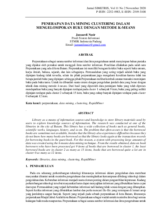 (PDF) Penerapan Data Mining Clustering Dalam Mengelompokan Buku Dengan ...