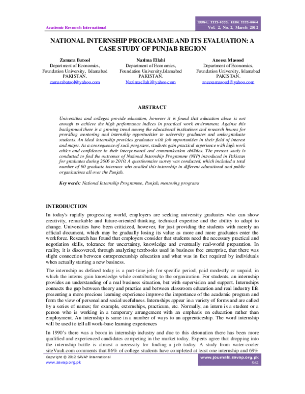 (PDF) National Internship Programme and Its Evaluation: A Case Study of ...