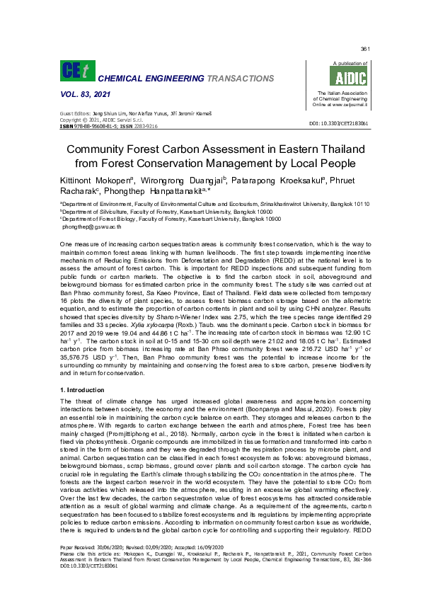 (PDF) Community Forest Carbon Assessment in Eastern Thailand from ...