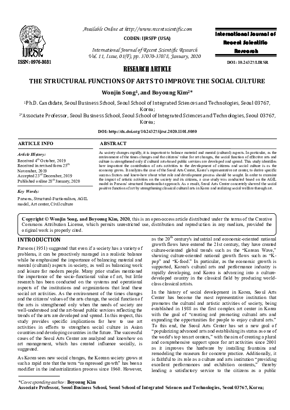 (PDF) The Structural Functions of Arts to Improve the Social Culture