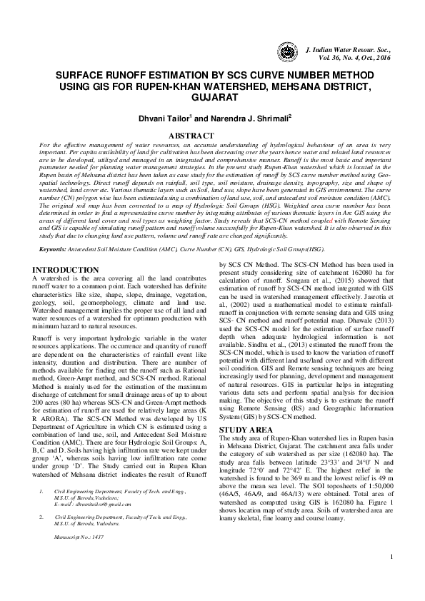 (PDF) Surface Runoff Estimation by SCS Curve Number Method Using Gis ...
