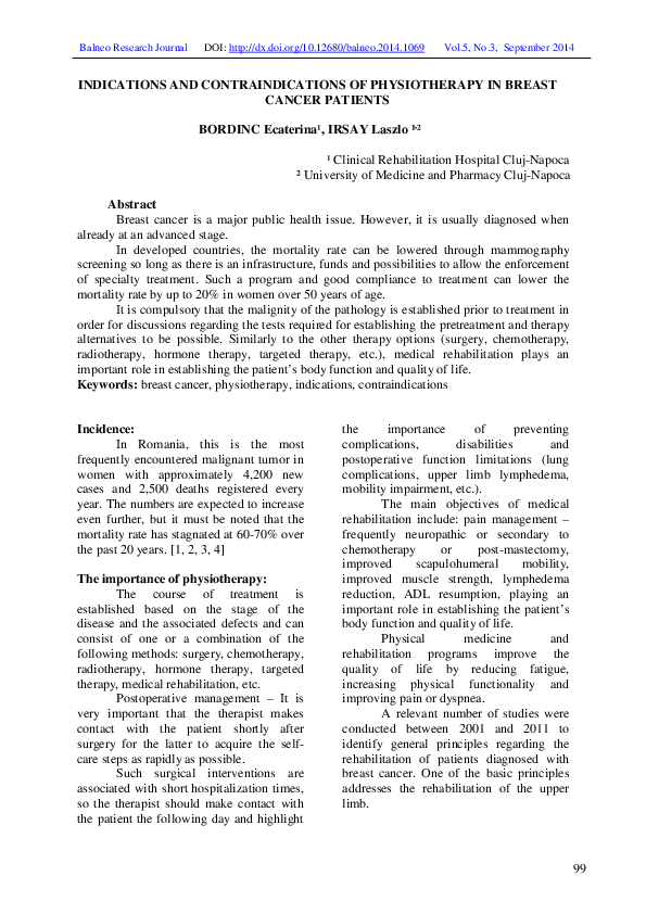 (PDF) Indications and Contraindications of Physiotherapy in Breast ... (PDF) Indications and Contraindications of Physiotherapy in Breast ...