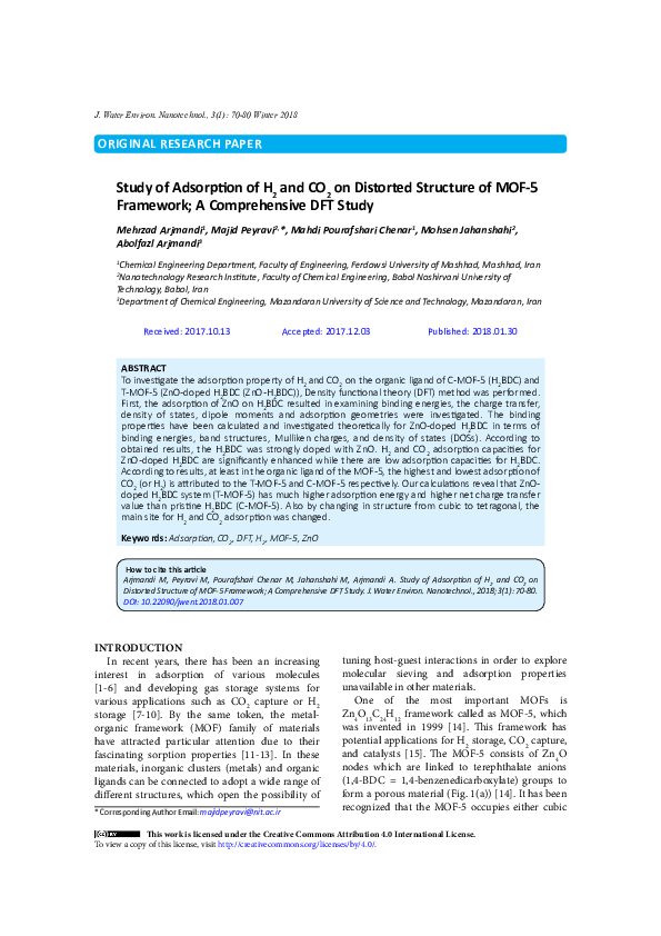 (PDF) Study of Adsorption of H2 and CO2 on Distorted Structure of MOF-5 ...