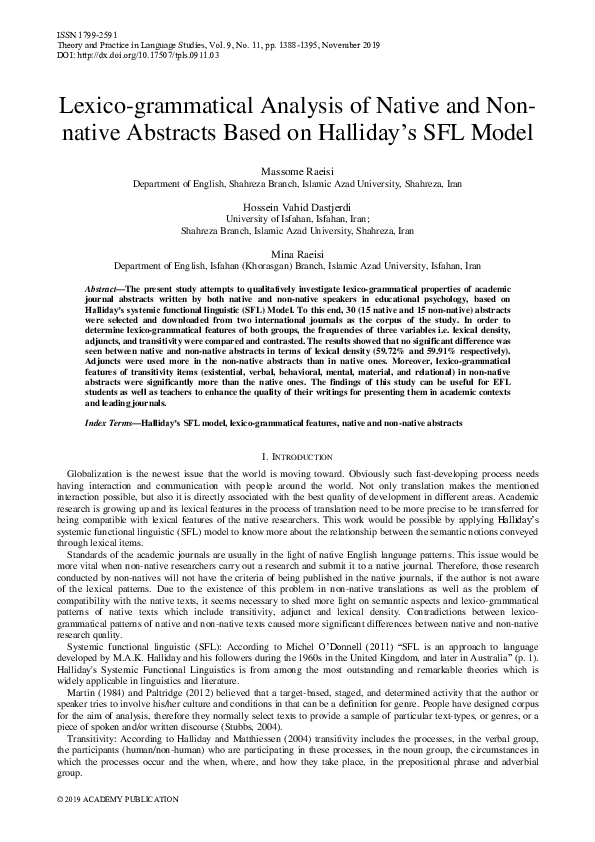 (PDF) Lexico-grammatical Analysis of Native and Non-native Abstracts ...