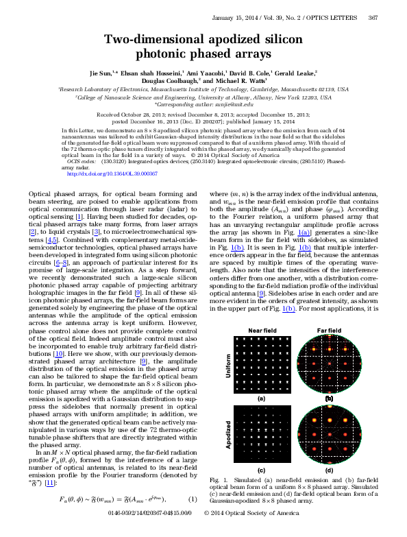 Pdf Two Dimensional Apodized Silicon Photonic Phased Arrays 