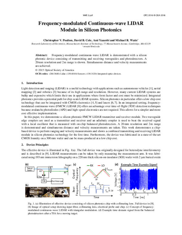 (PDF) Frequency-modulated Continuous-wave LIDAR Module in Silicon Photonics