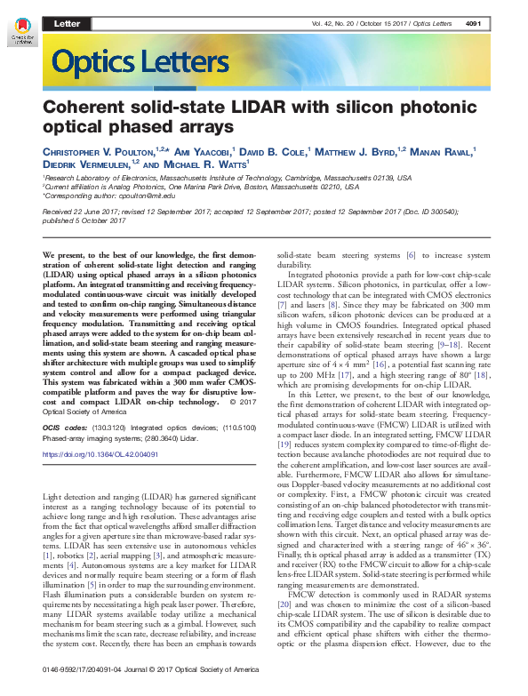 (PDF) Coherent solid-state LIDAR with silicon photonic optical phased ...