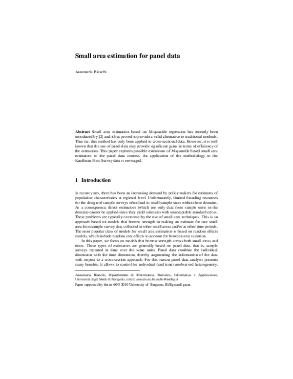 (PDF) Small area estimation for panel data