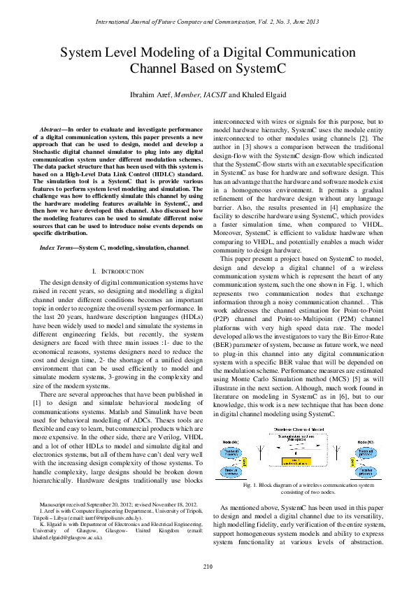 (PDF) System Level Modeling of a Digital Communication Channel Based on ...