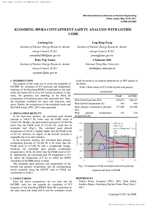 (PDF) ICONE19-43295 Kuosheng BWR/6 Containment Safety Analysis with ...