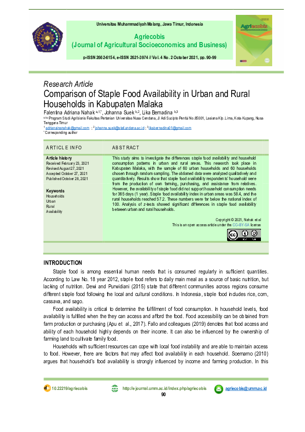 (PDF) Comparison of Staple Food Availability in Urban and Rural ...