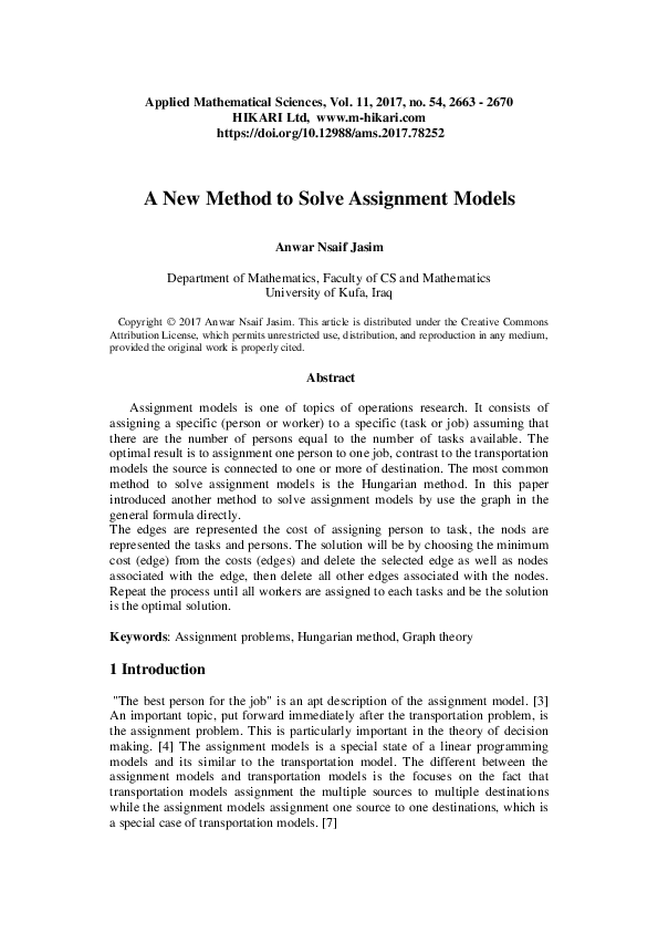 (PDF) A new method to solve assignment models