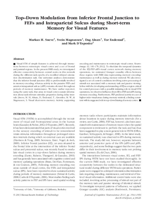 (PDF) Top–Down Modulation from Inferior Frontal Junction to FEFs and Intraparietal Sulcus during ...