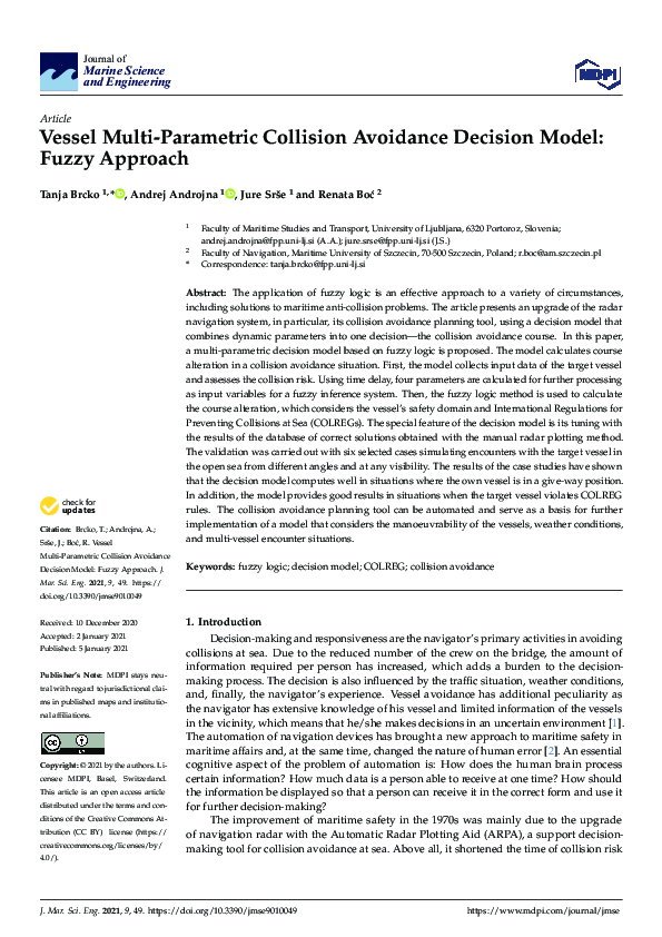 (PDF) Vessel Multi-Parametric Collision Avoidance Decision Model: Fuzzy ...