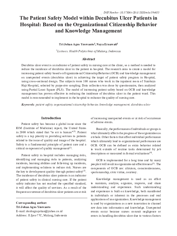 (PDF) The Patient Safety Model within Decubitus Ulcer Patients in ...