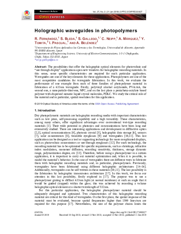 (PDF) Holographic waveguides in photopolymers