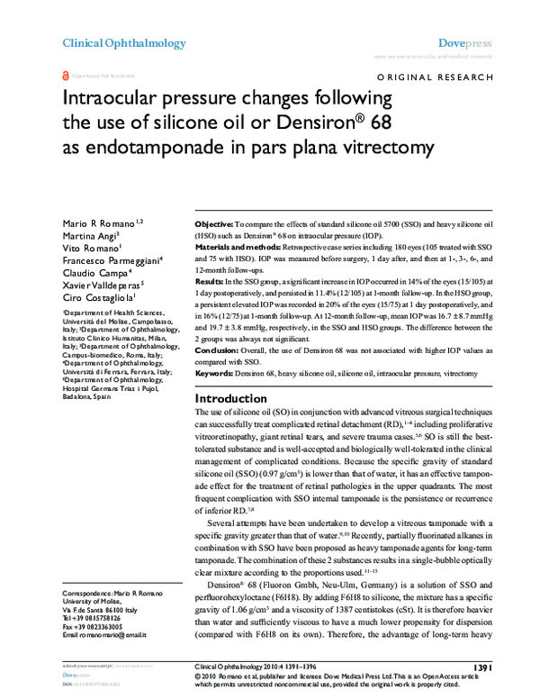 (PDF) Intraocular pressure changes following the use of silicone oil or ...