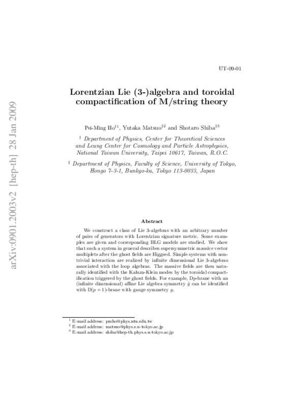 (PDF) Lorentzian Lie (3-)algebra and toroidal compactification of M/string theory