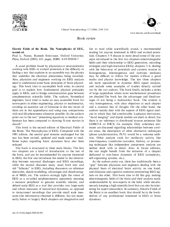 (PDF) Electric Fields of the Brain. The Neurophysics of EEG, second ed. Paul L. Nunez, Ramesh ...