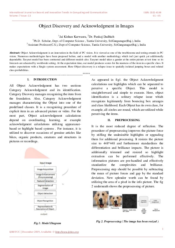 (PDF) Object Discovery and Acknowledgment in Images