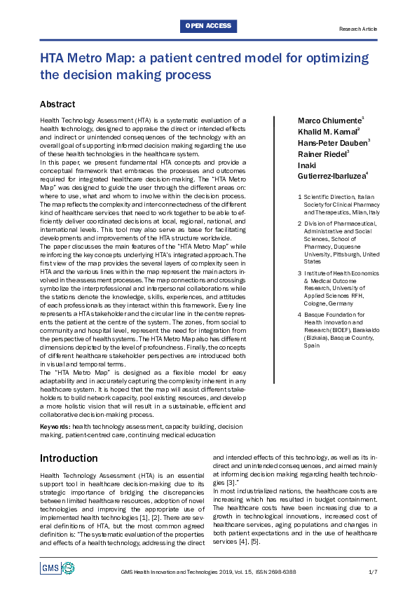 (PDF) HTA Metro Map: a patient centred model for optimizing the ...
