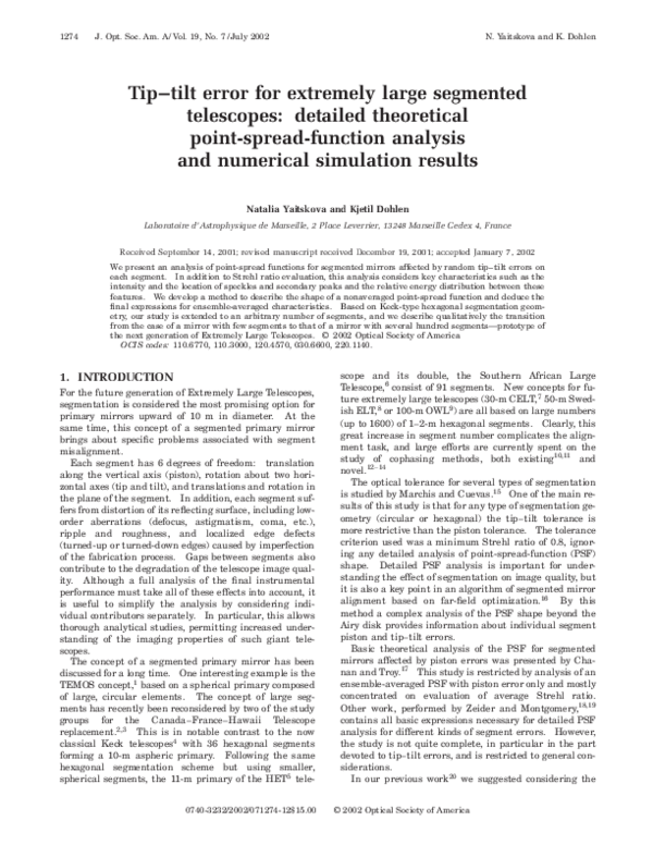 (PDF) Tip-tilt error for extremely large segmented telescopes: detailed theoretical point-spread ...