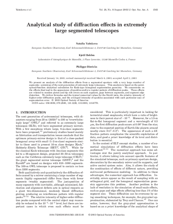 (PDF) Analytical study of diffraction effects in extremely large ...