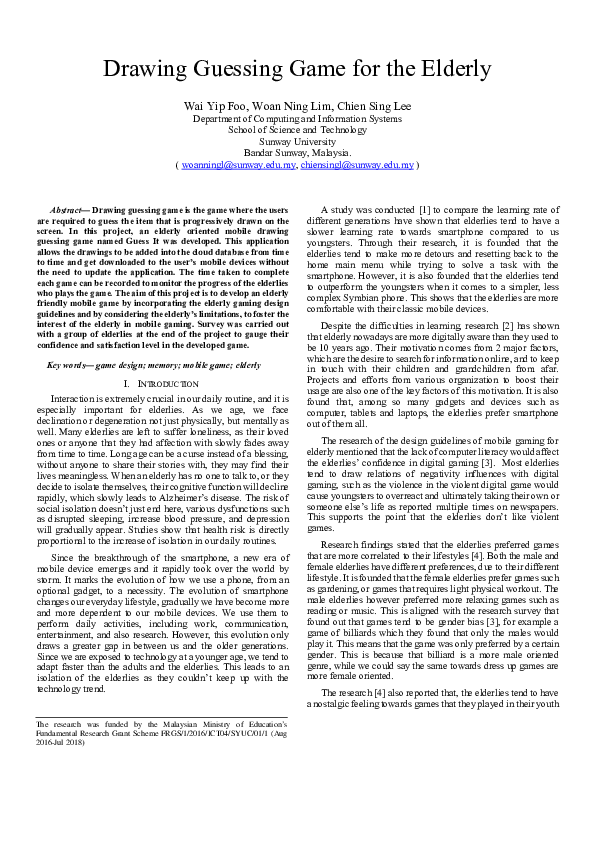 (PDF) Drawing guessing game for the elderly