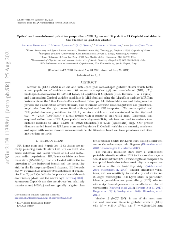 (PDF) Optical and Near-infrared Pulsation Properties of RR Lyrae and Population II Cepheid ...