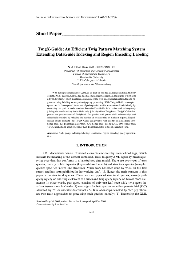 (PDF) TwigX-Guide: Enhanced Twig Query Processing