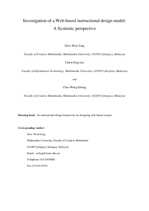 (PDF) Investigation of a Web-based instructional design model: A Systemic perspective