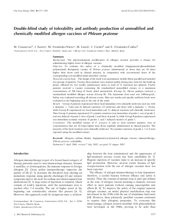 (PDF) Double-blind study of tolerability and antibody production of ...