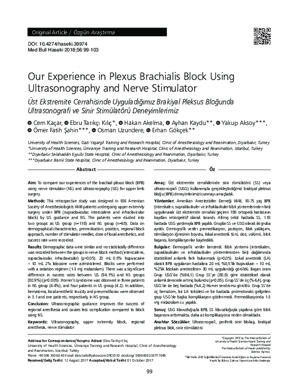 (PDF) Our Experience in Plexus Brachialis Block Using Ultrasonography ...