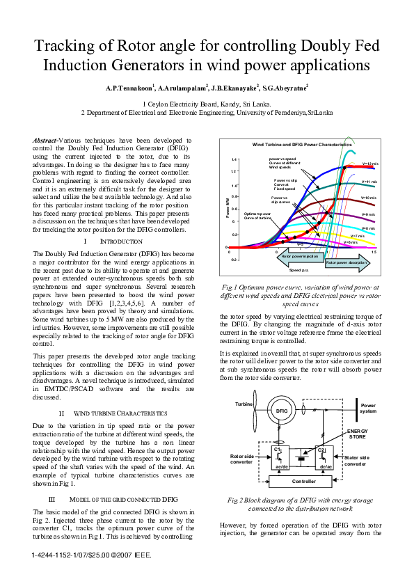 (PDF) Tracking of rotor angle for controlling Doubly Fed Induction Generators in wind power ...