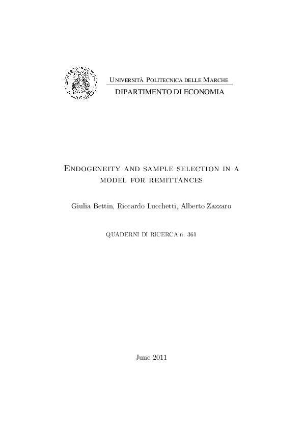 (PDF) Endogeneity and sample selection in a model for remittances
