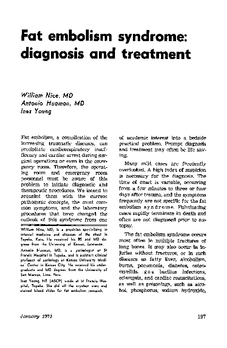 (PDF) Fat embolism syndrome: diagnosis and treatment