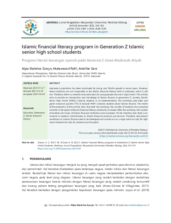 (PDF) Islamic financial literacy program in Generation Z Islamic senior ...