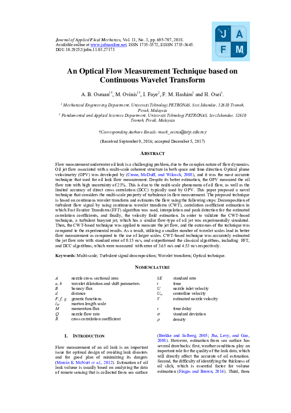 (PDF) An Optical Flow Measurement Technique based on Continuous Wavelet ...