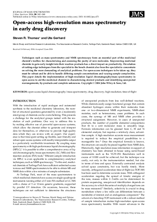 (PDF) Open-access high-resolution mass spectrometry in early drug discovery