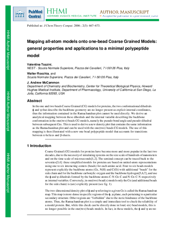 (PDF) Mapping all-atom models onto one-bead coarse-grained models: general properties and ...