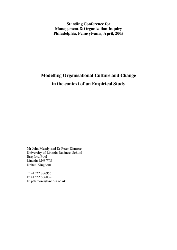 (PDF) Modelling organisational culture and change in the context of an ...