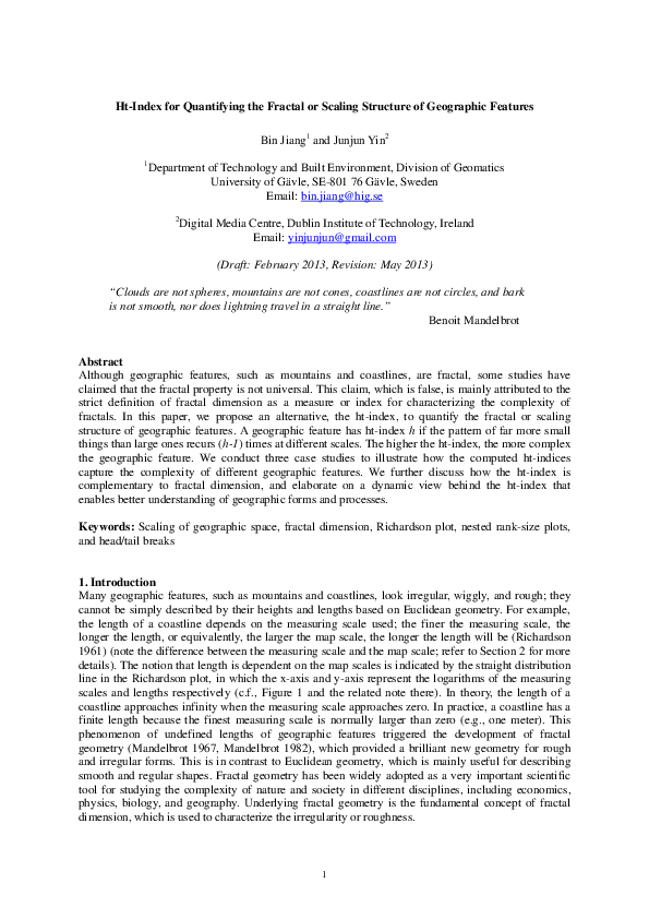 Pdf Ht Index For Quantifying The Fractal Or Scaling Structure Of Geographic Features