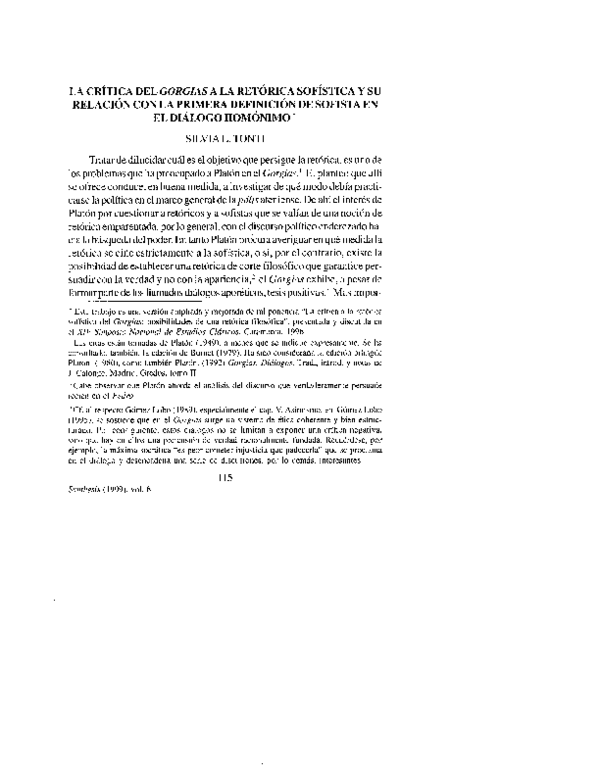 (PDF) La crítica del Gorgias a la retórica sofística y su relación con la primera definición de ...
