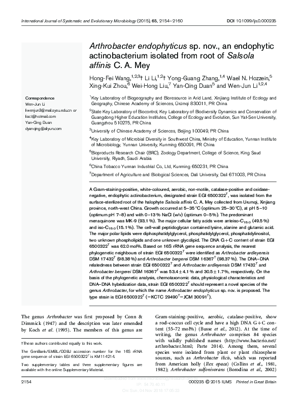 (PDF) Arthrobacter endophyticus sp. nov., a novel endophytic ...