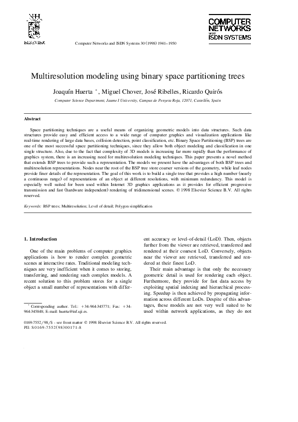 Pdf Multiresolution Modeling Using Binary Space Partitioning Trees Joaquín Huerta