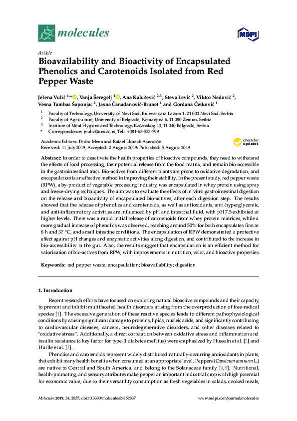 (PDF) Bioavailability and Bioactivity of Encapsulated Phenolics and ...