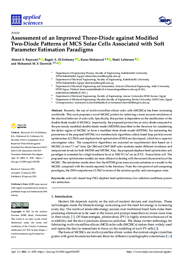 Pdf Assessment Of An Improved Three Diode Against Modified Two Diode
