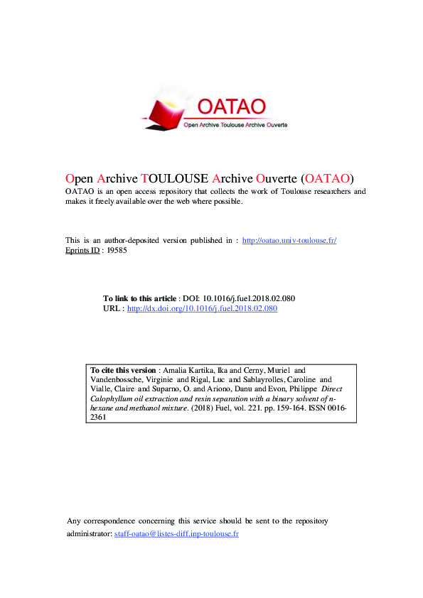 (PDF) Direct Calophyllum oil extraction and resin separation with a ...