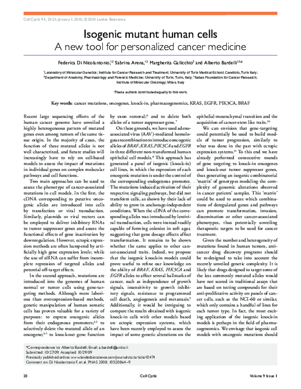 (PDF) Isogenic mutant human cells: A new tool for personalized cancer ...